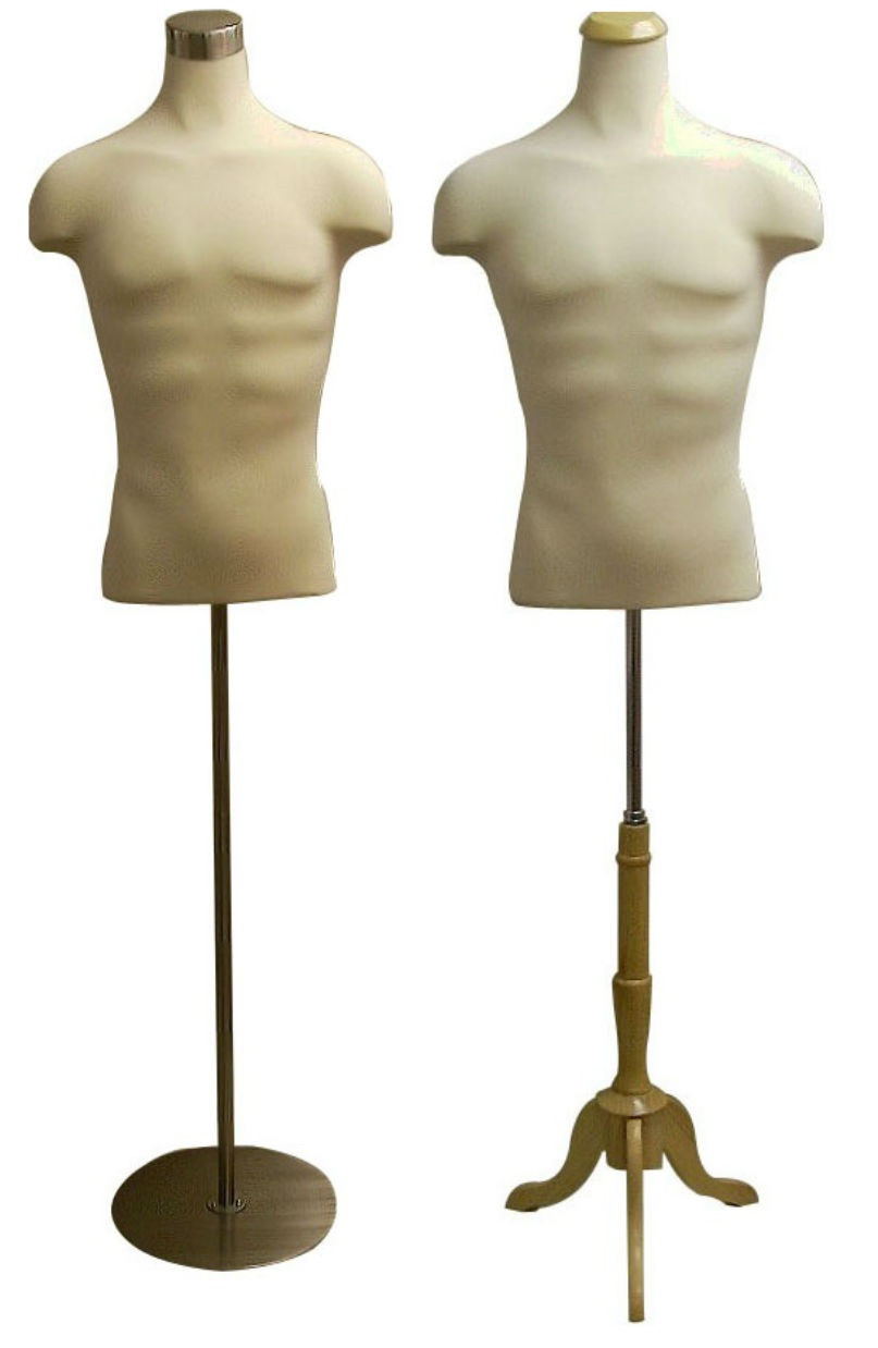 Cream Male Shirt Body Form with Caster Base MM-JF33DD01C - Mannequin Mode
