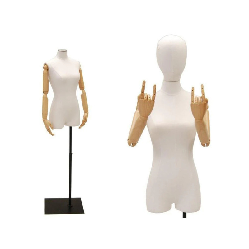White Linen Female Body Form with Head and Poseable Arms with Base JF ...