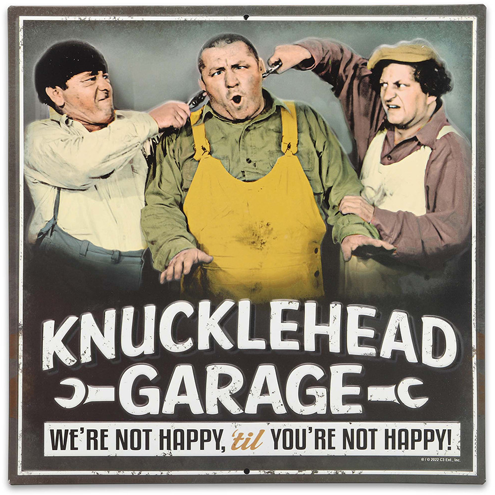 Three Stooges Knucklehead Garage Embossed Metal Sign | Collectable Diecast