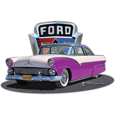 55 Ford Purple Kustom Emblem Metal Sign Art | Collectable Diecast