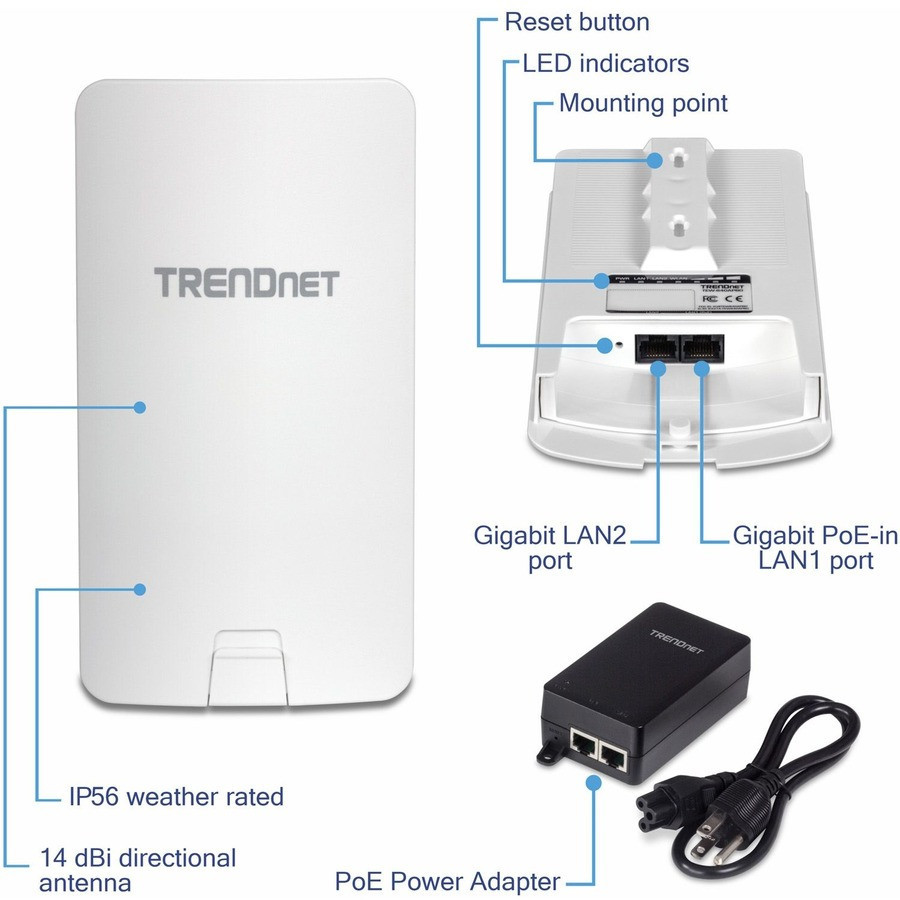 TRENDnet 14 DBI WiFi AC867 Outdoor Poe Preconfigured Point-to-Point ...
