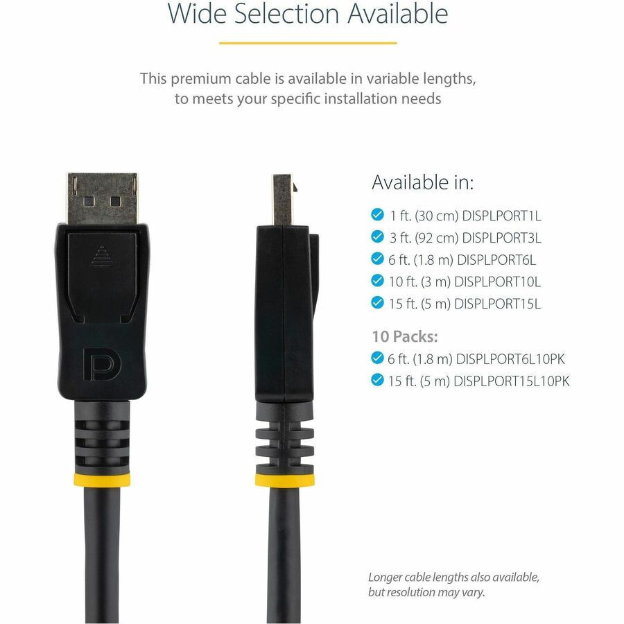 StarTech.com 10 ft Certified DisplayPort 1.2 Cable with Latches M/M ...