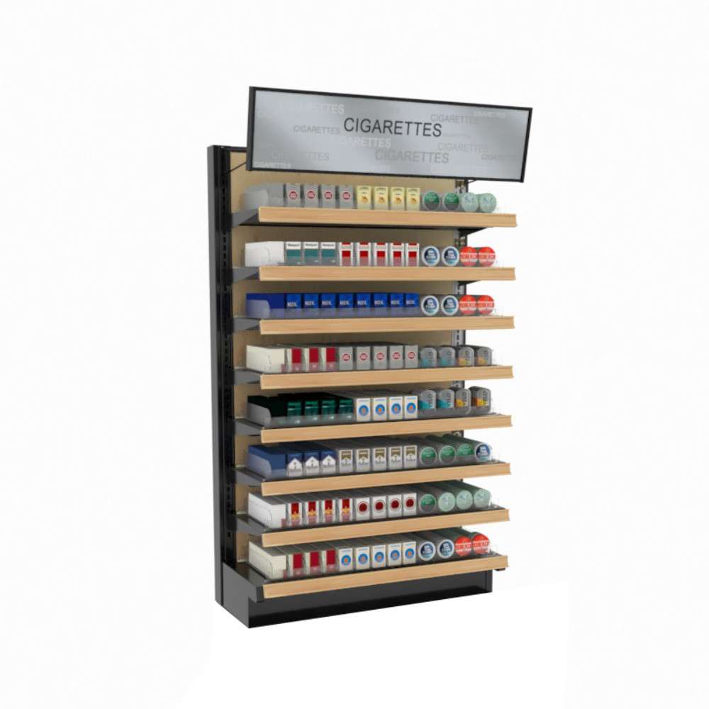 WoodMax Cigarette Display Rack With 8 Shelves, Pushers 36W 60H | DGS Retail