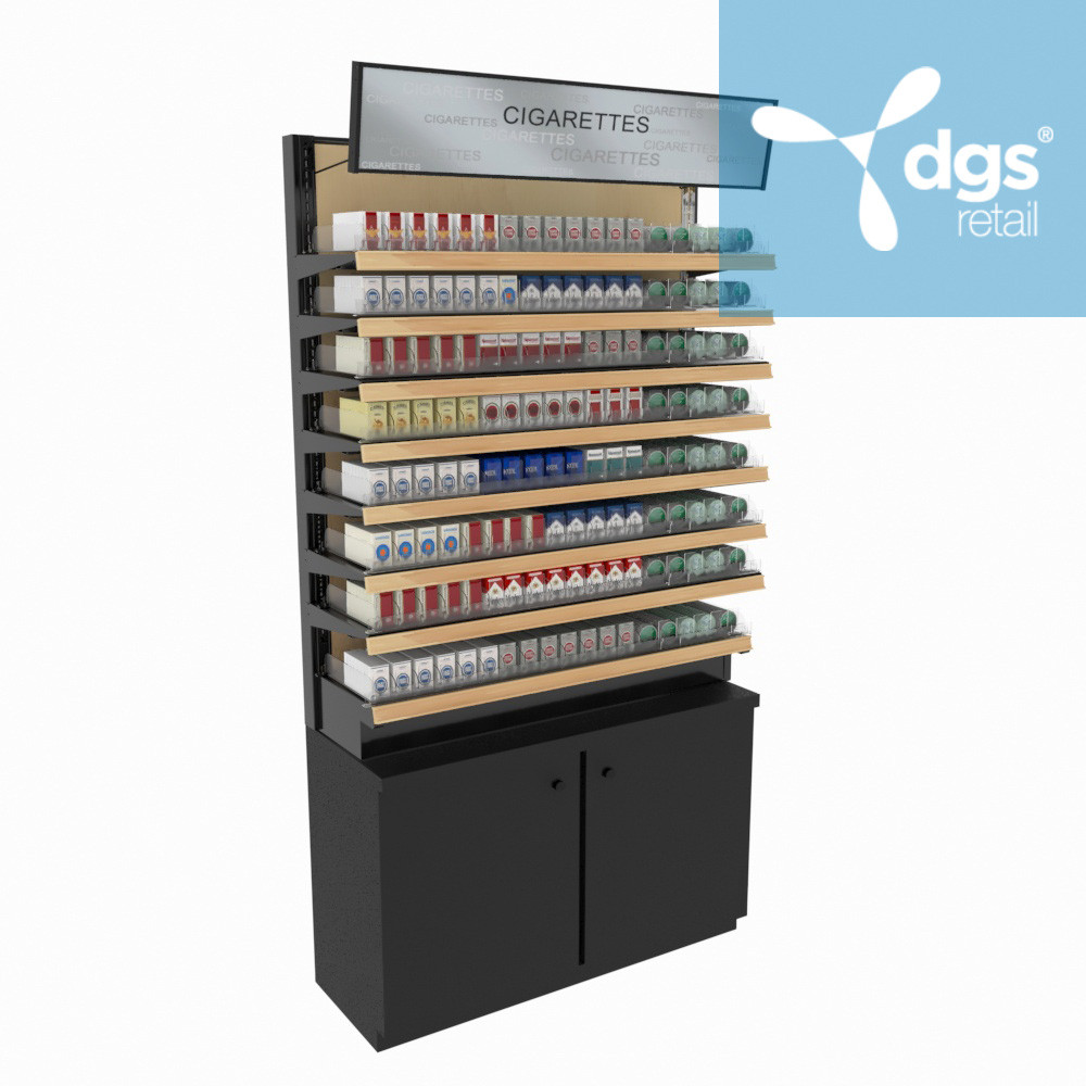 WoodMax Cigarette Display Rack With 8 Shelves, Pushers 48W 60H | DGS Retail