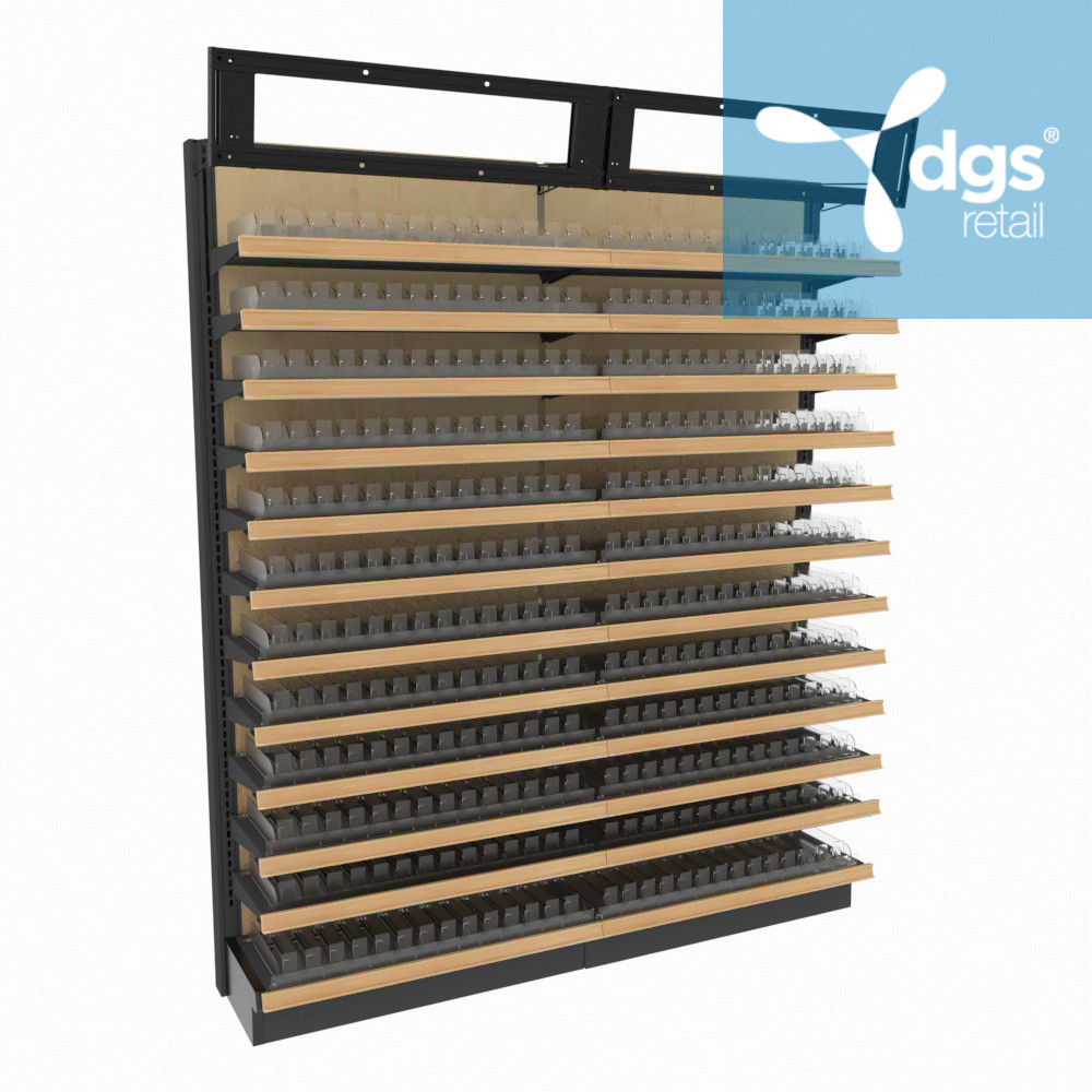 WoodMax Cigarette Display Rack With 24 Shelves, Pushers 72W 84H | DGS ...