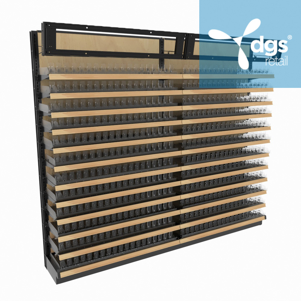 WoodMax Cigarette Display Rack With 24 Shelves, Pushers 96W 84H | DGS ...