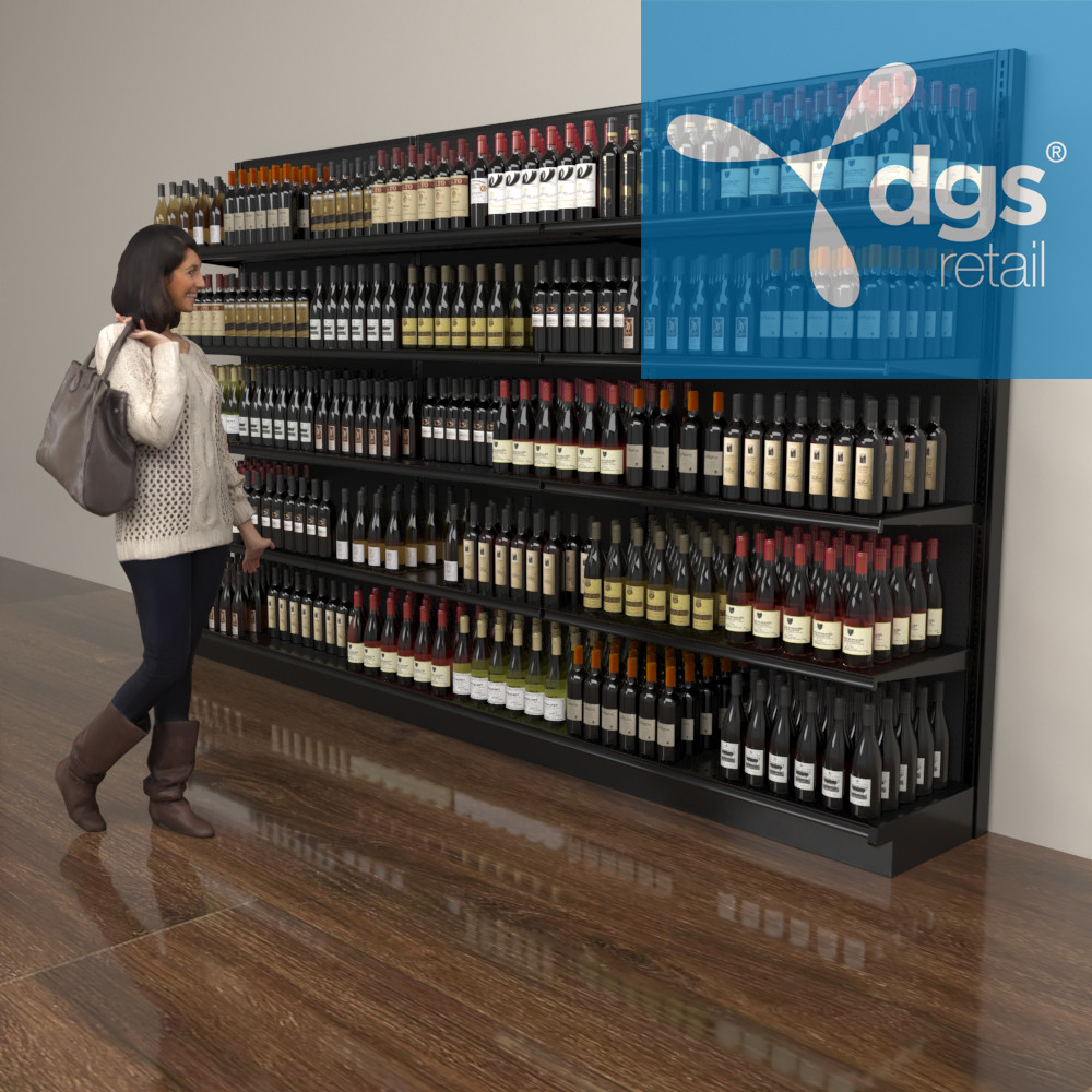 Black Lozier Gondola Wall Display With 15 Shelves On Sale | DGS Retail