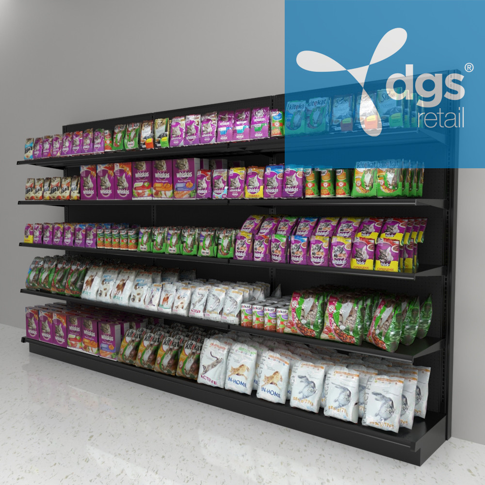 Black Lozier Gondola Wall Display With 15 Shelves On Sale | DGS Retail