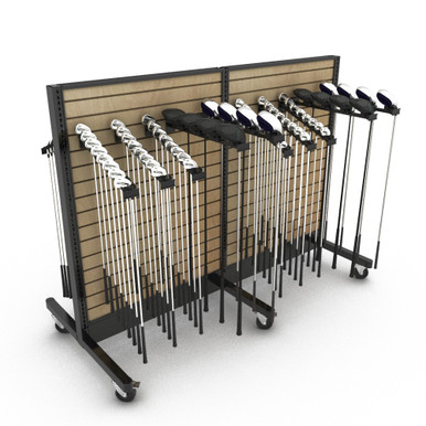 ClubExhibit Deluxe™ Rolling Club Rack: Ultimate Golf Shop Display Solution