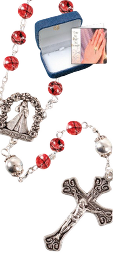 Rosary/Glass/Marble/Red - Divine Mercy - The Square Gift Store