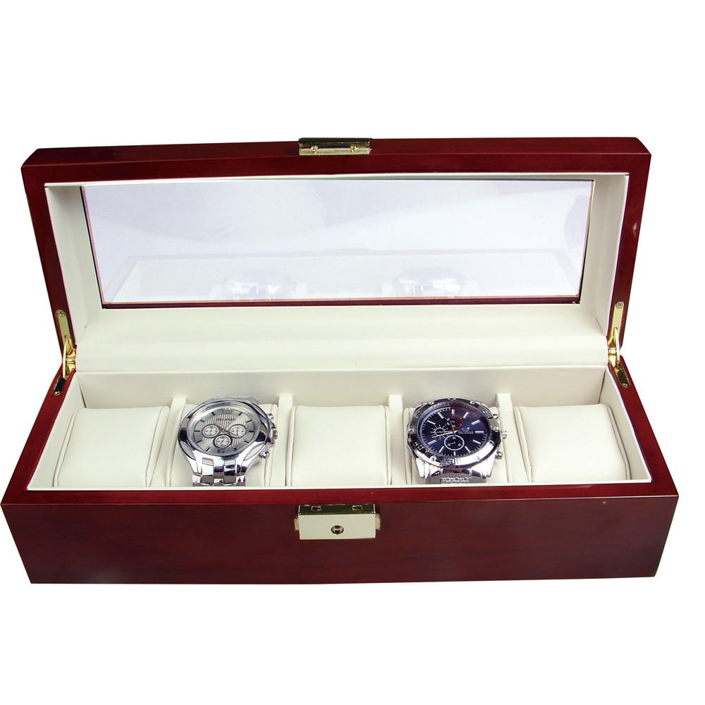 5 Watch Glass Top Rosewood Watch Case With Lock CBW120-RW