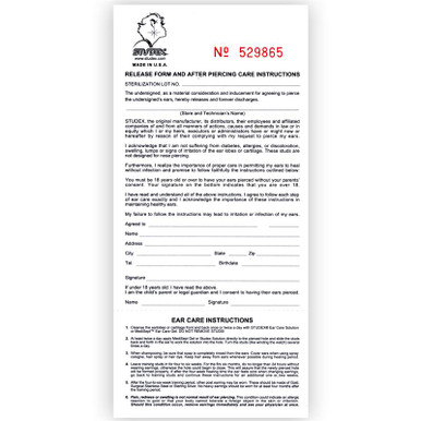 Studex Ear Piercing Release Forms