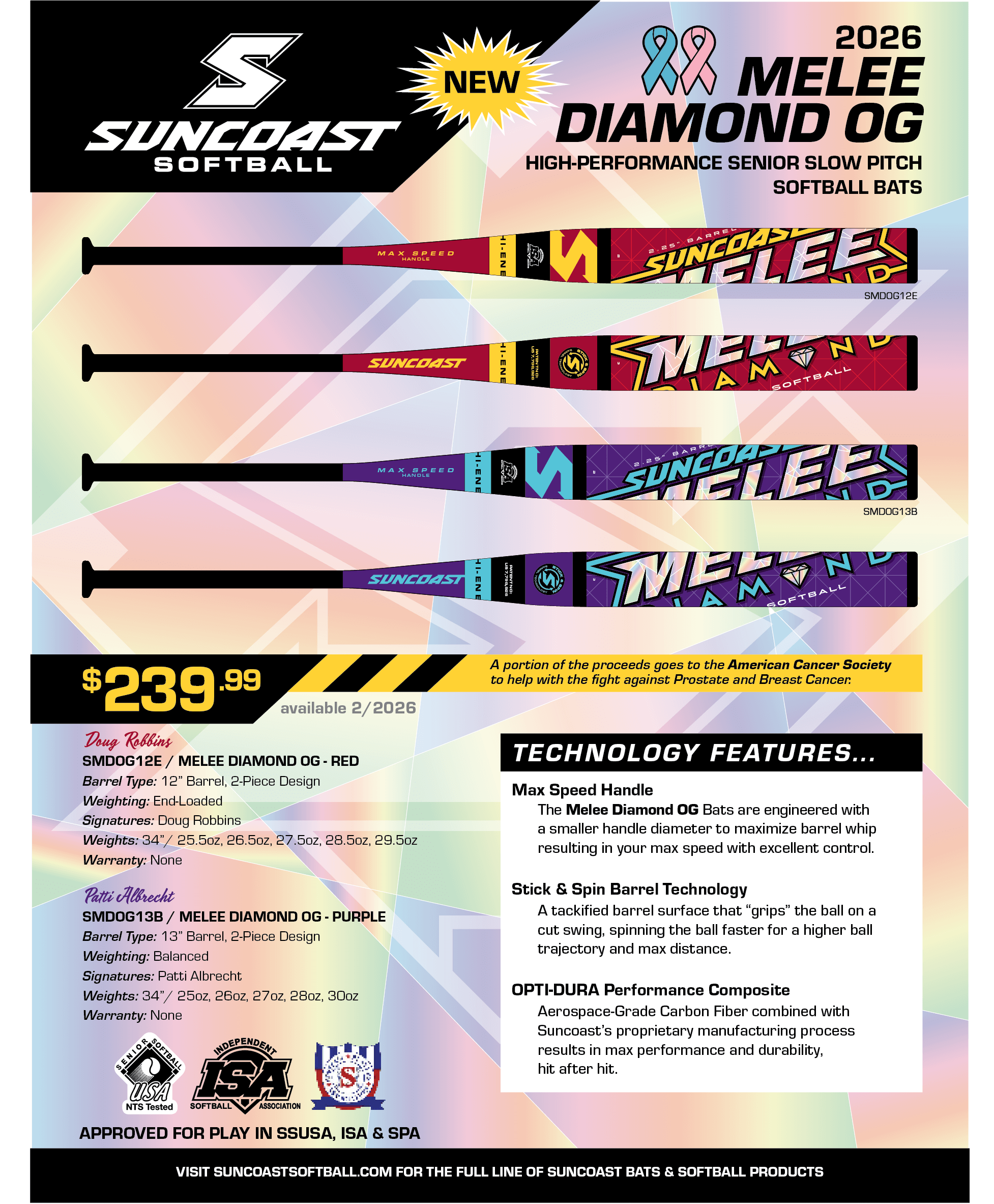 Shaved - Rolled Suncoast Melee Diamond OG 2-pc Sr. Softball Bat – 12 ...
