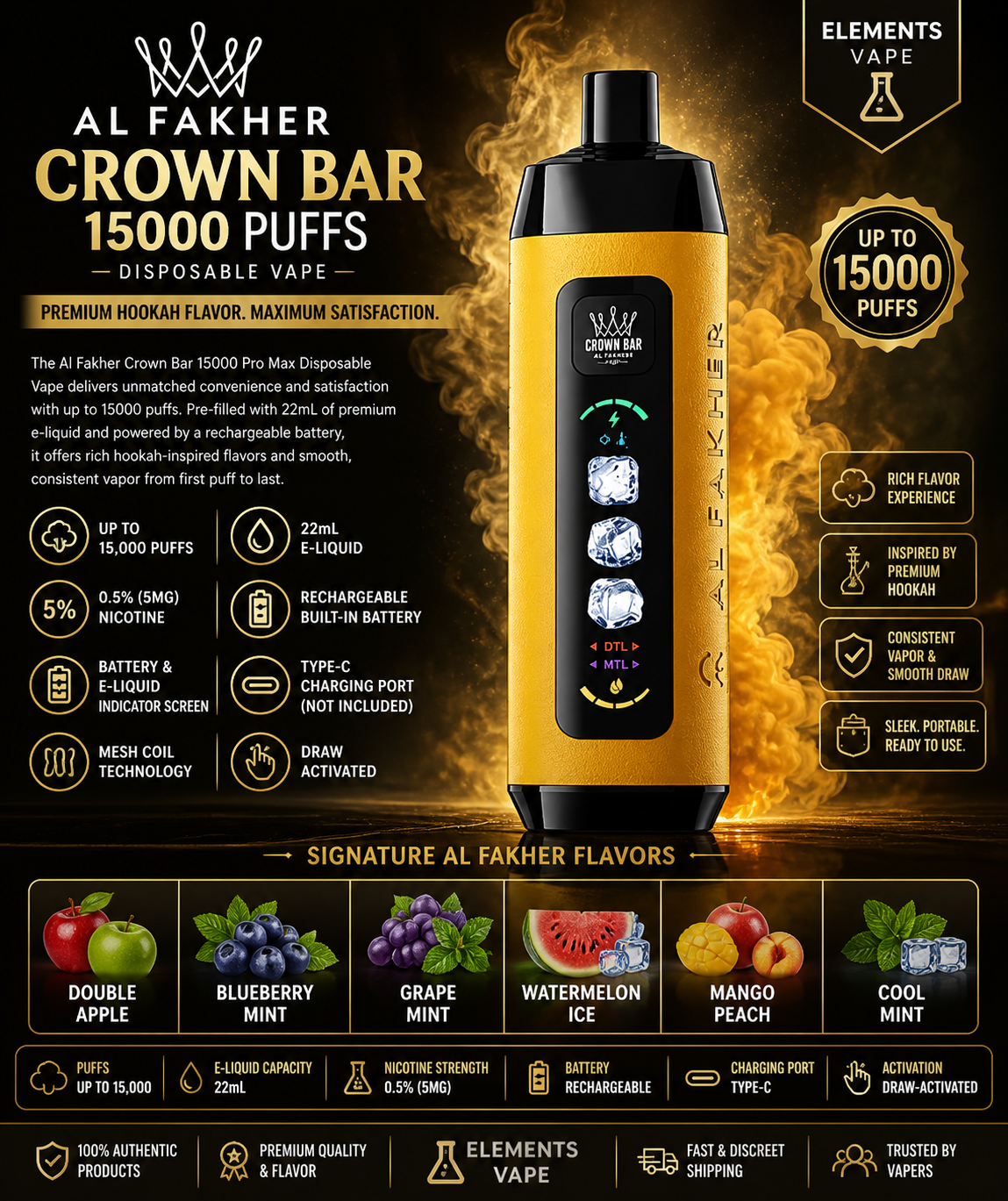 Al Fakher Crown Bar 15000 Disposable Vape | Elements Vape USA