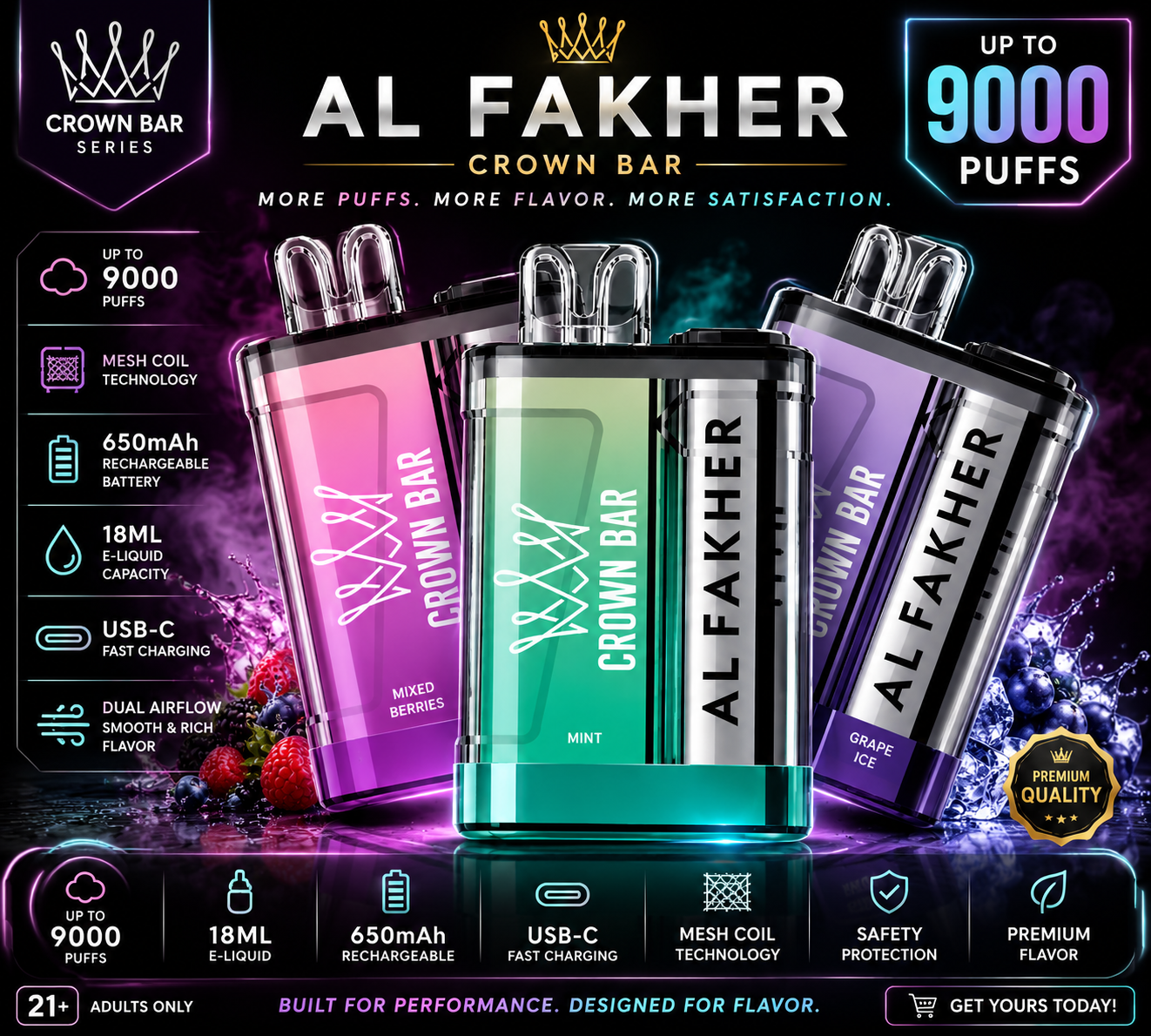 Al Fakher Crown Bar Crystal 9000 Puffs | Elements Vape