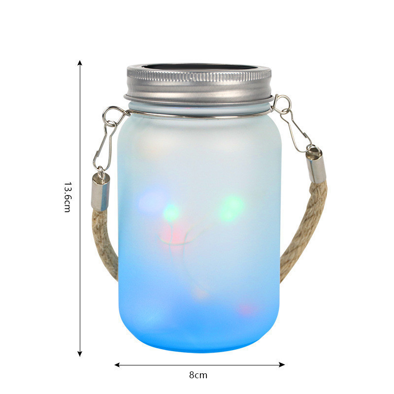 15 Oz Solar Fairy Light Sublimation Glass Lantern with Rope Handle - Green