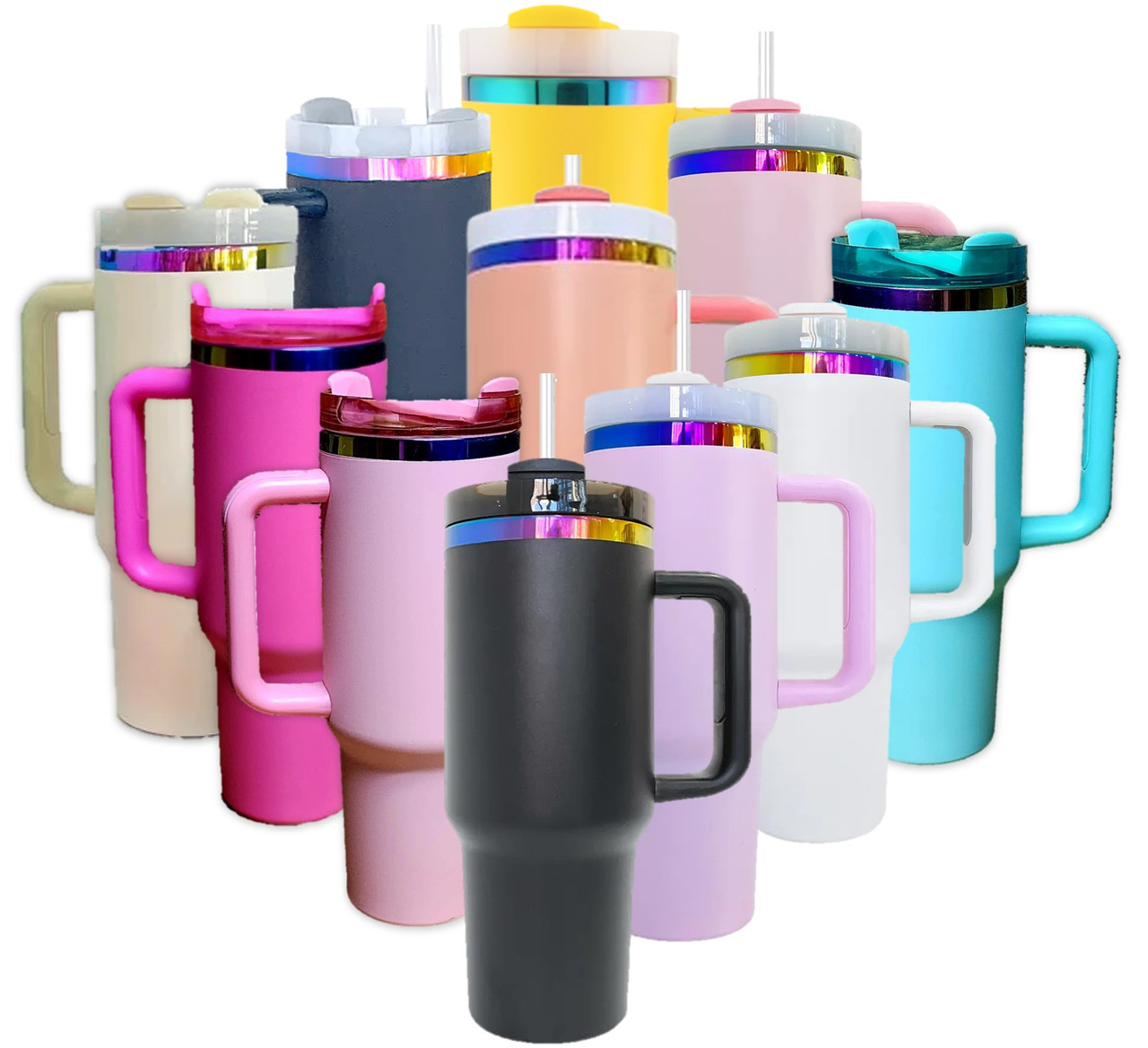 40oz Rainbow Plated Powder Coat H20 Tumbler with Handle - 11 Colors ...