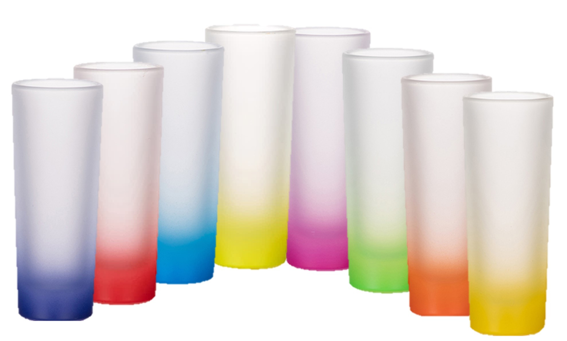 Set of 8 - 3 oz Color Gradient Frosted Sublimation Shot Glass