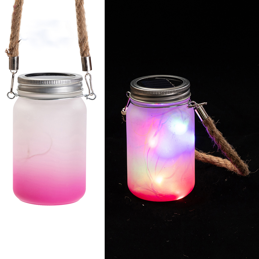 Set of 8 - 15 Oz Solar Fairy Light Sublimation Glass Lantern with Rope ...