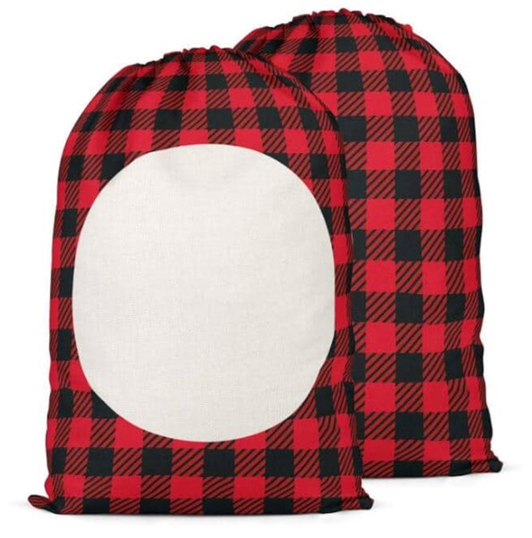 Medium Sublimation Burlap/Linen Santa Sack with Draw String - Red/Black ...
