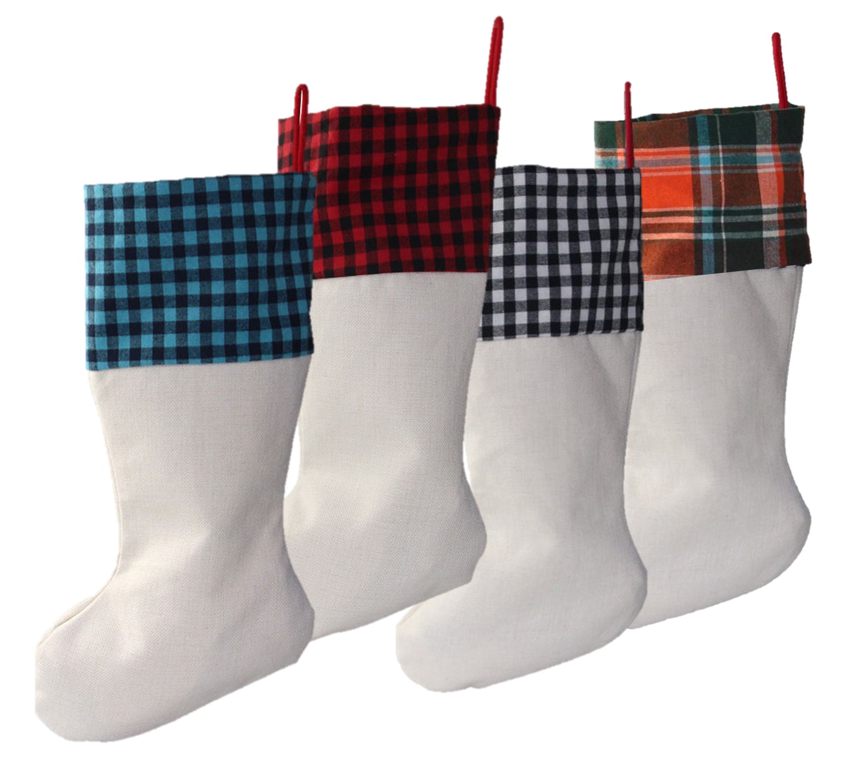 Large Sublimation Burlap/Linen Christmas Stocking - Red/Black Plaid