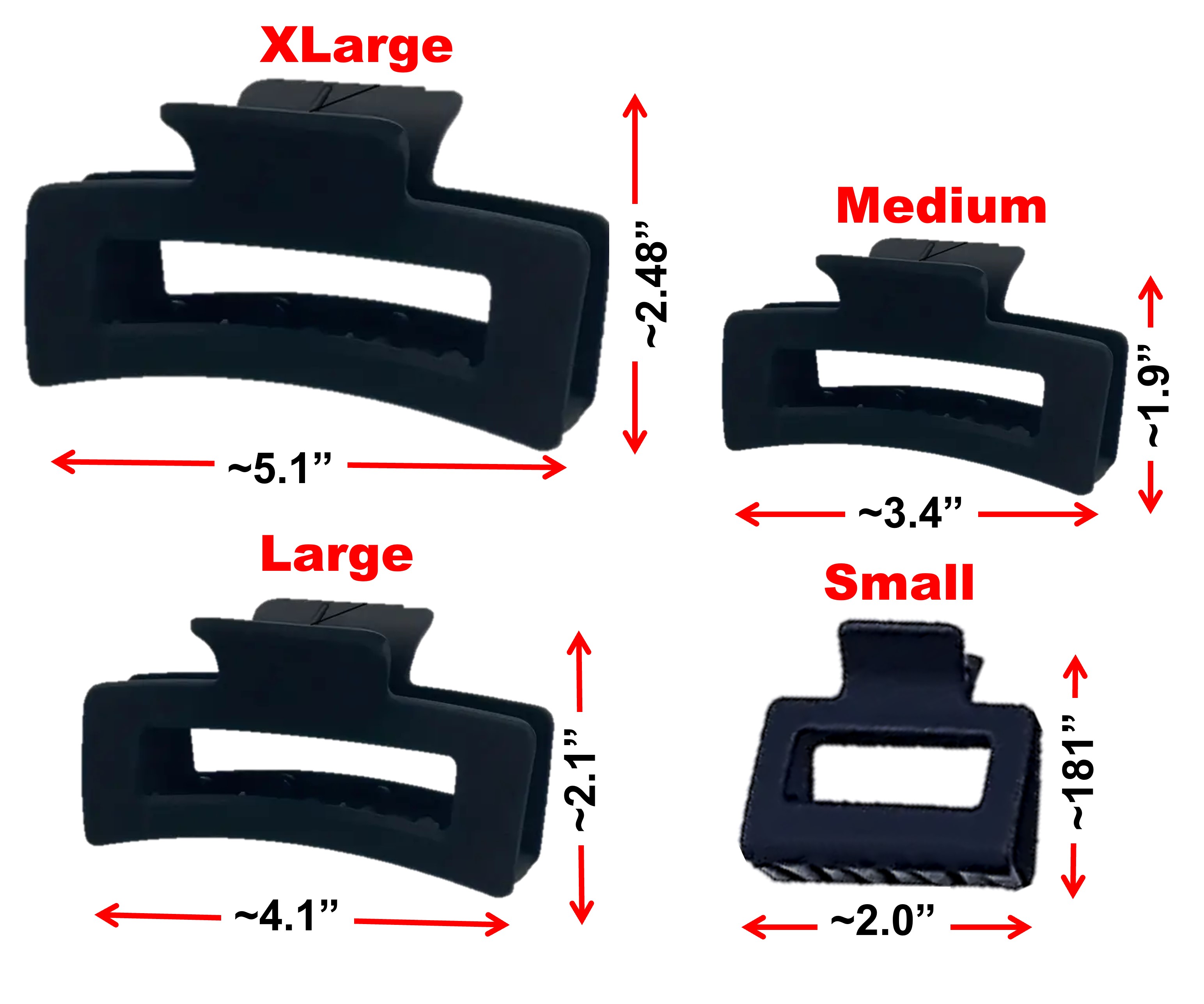 Rectangle Claw Hair Clips - 4 Sizes Available