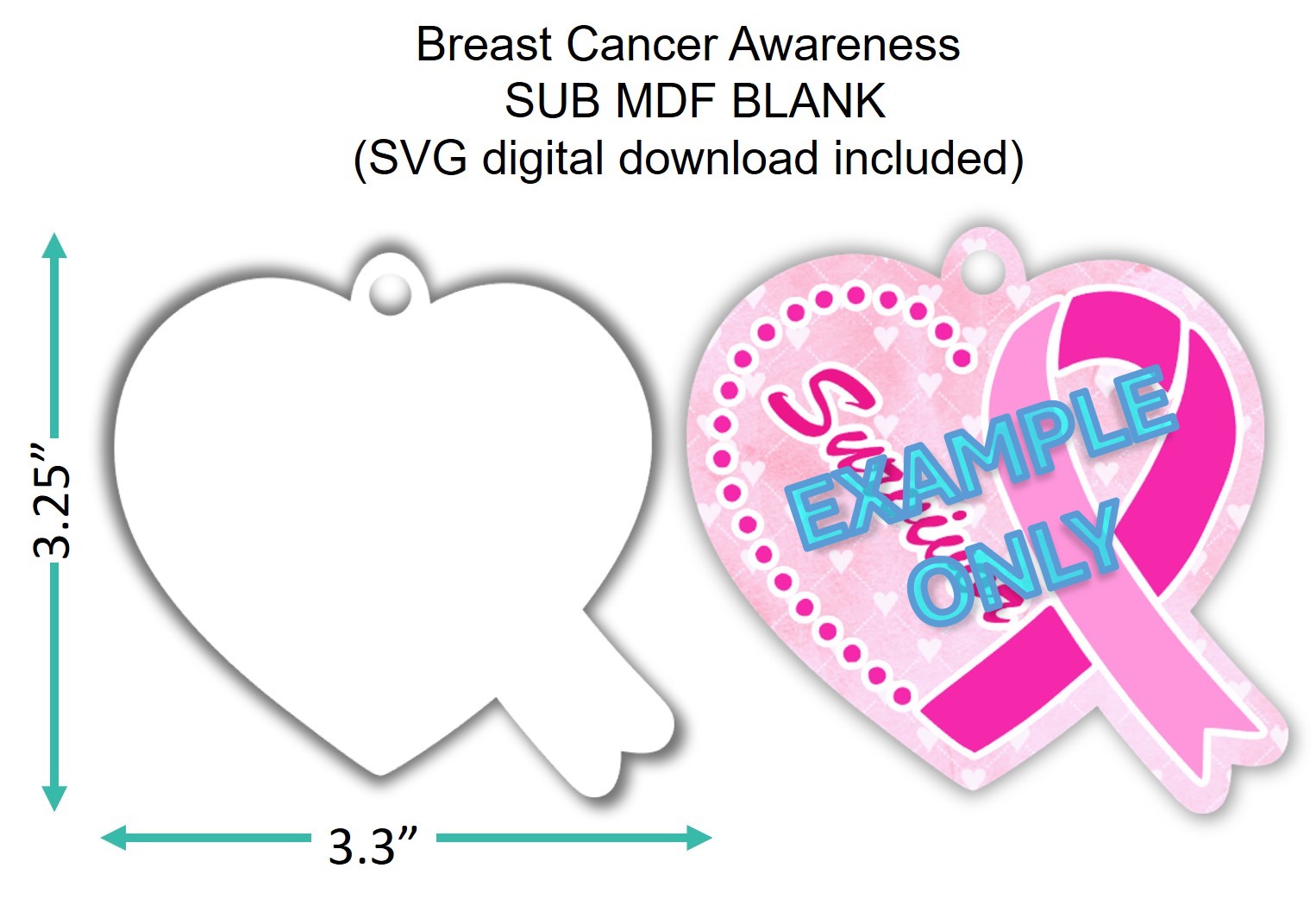 Breast Cancer Awareness DS Sublimation MDF With Hole Blank - with SVG