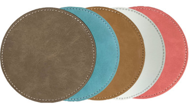 4" Round Faux Leather Coaster - White