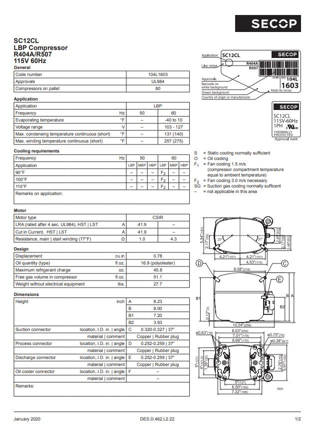 Secop Refrigeration Compressor 1/2 HP | McCombs Supply Co | SC12CL