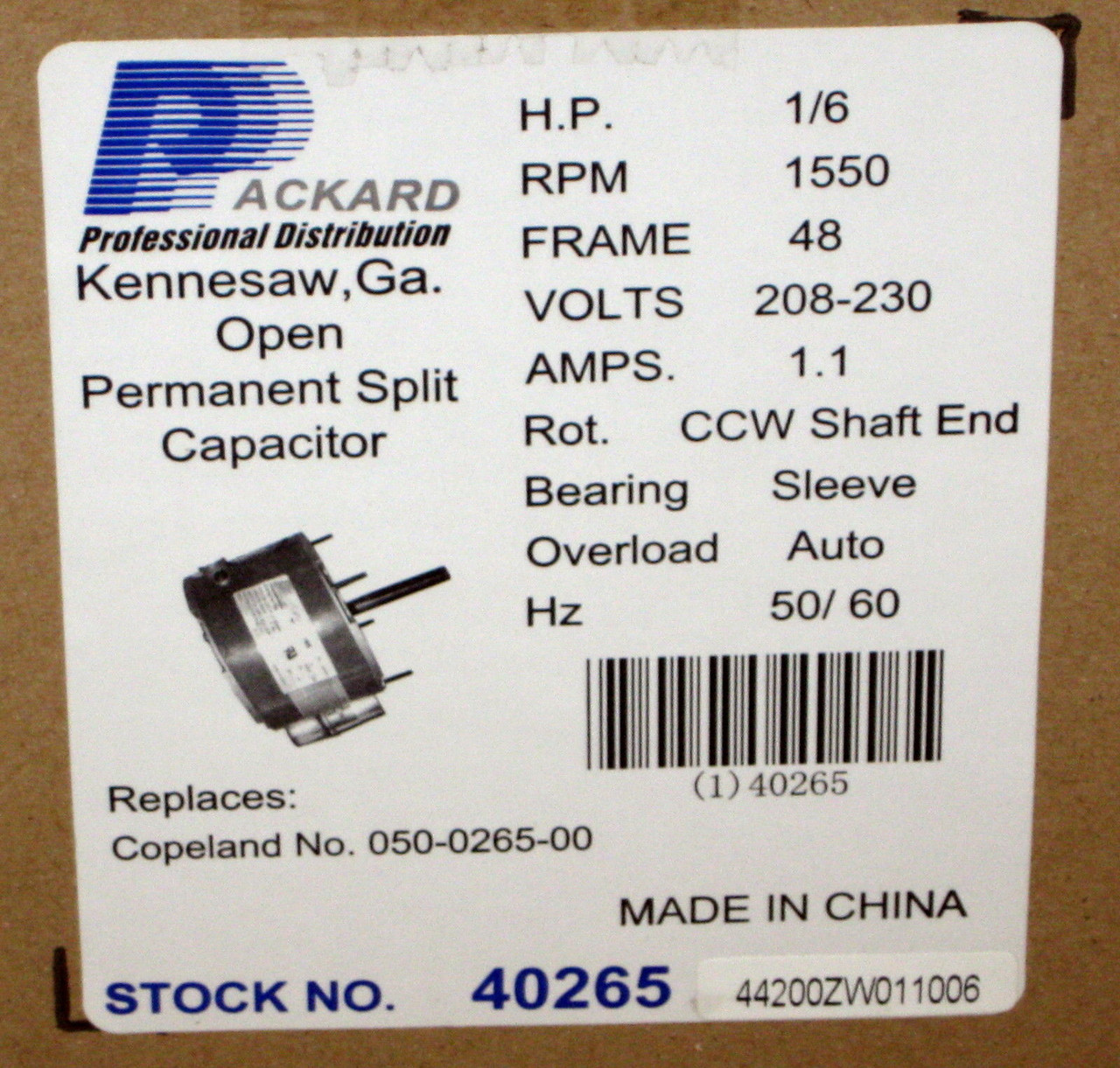 5-5/8" Diameter Refrigeration Motor | Packard | 40265
