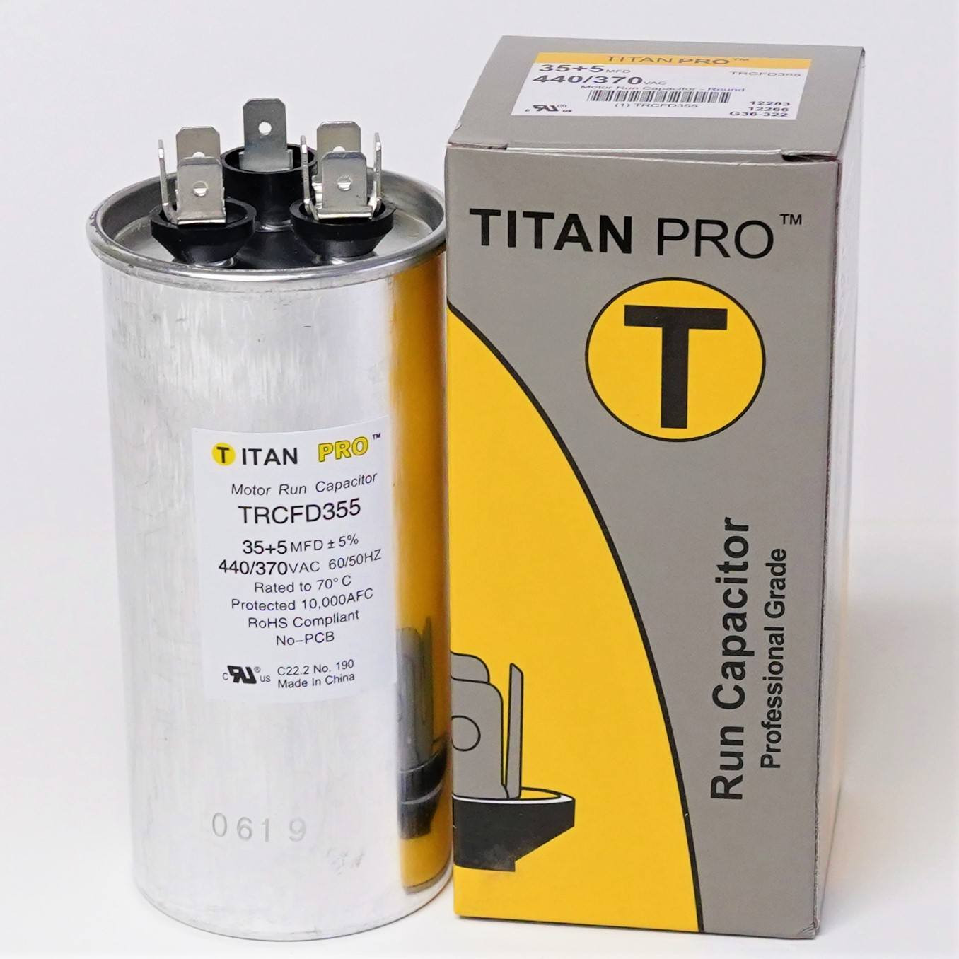 TitanPro TRCFD355 35/5 MFD 440/370 Volt Round Dual Run Capacitor ...
