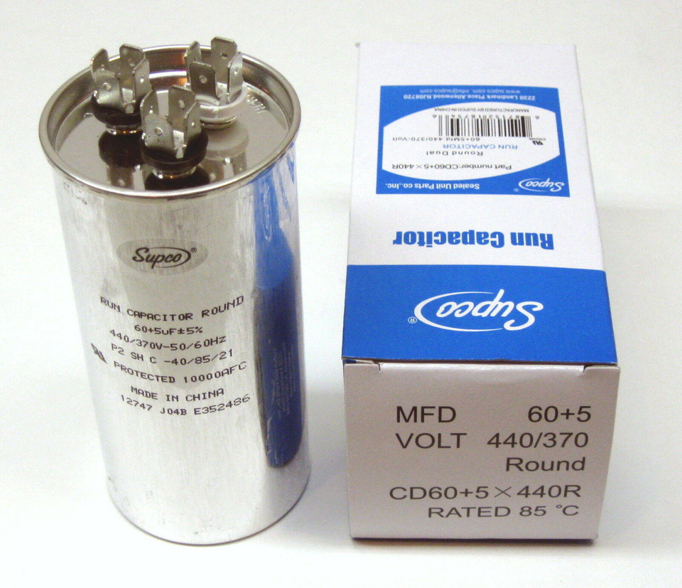 Round Run Capacitor 60+5 MFD 440V | McCombs Supply | CD60+5X440R