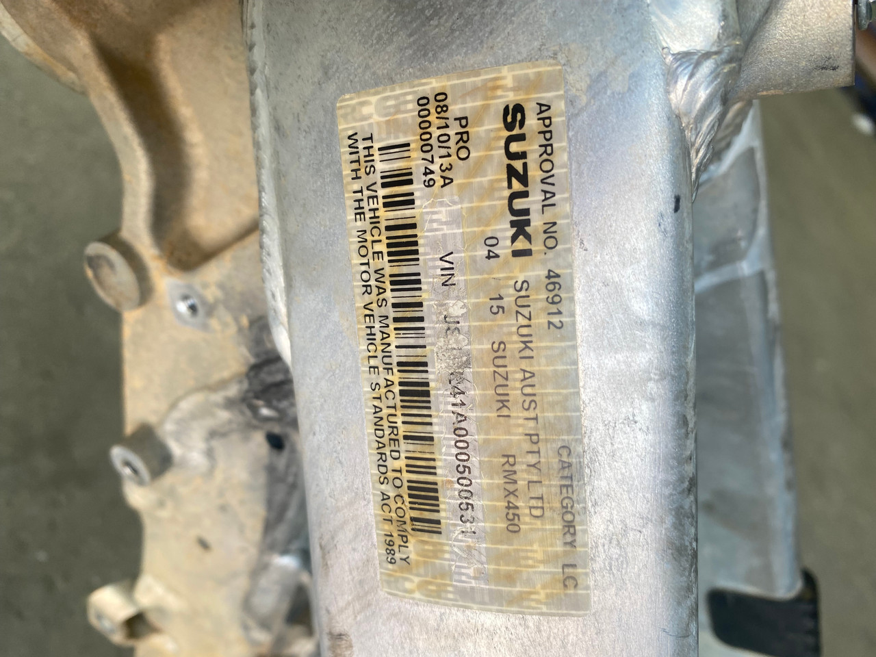 Frame CLEAR TITLE AU Suzuki RMX450 10-18 41100-02J00 - Bike Part Out