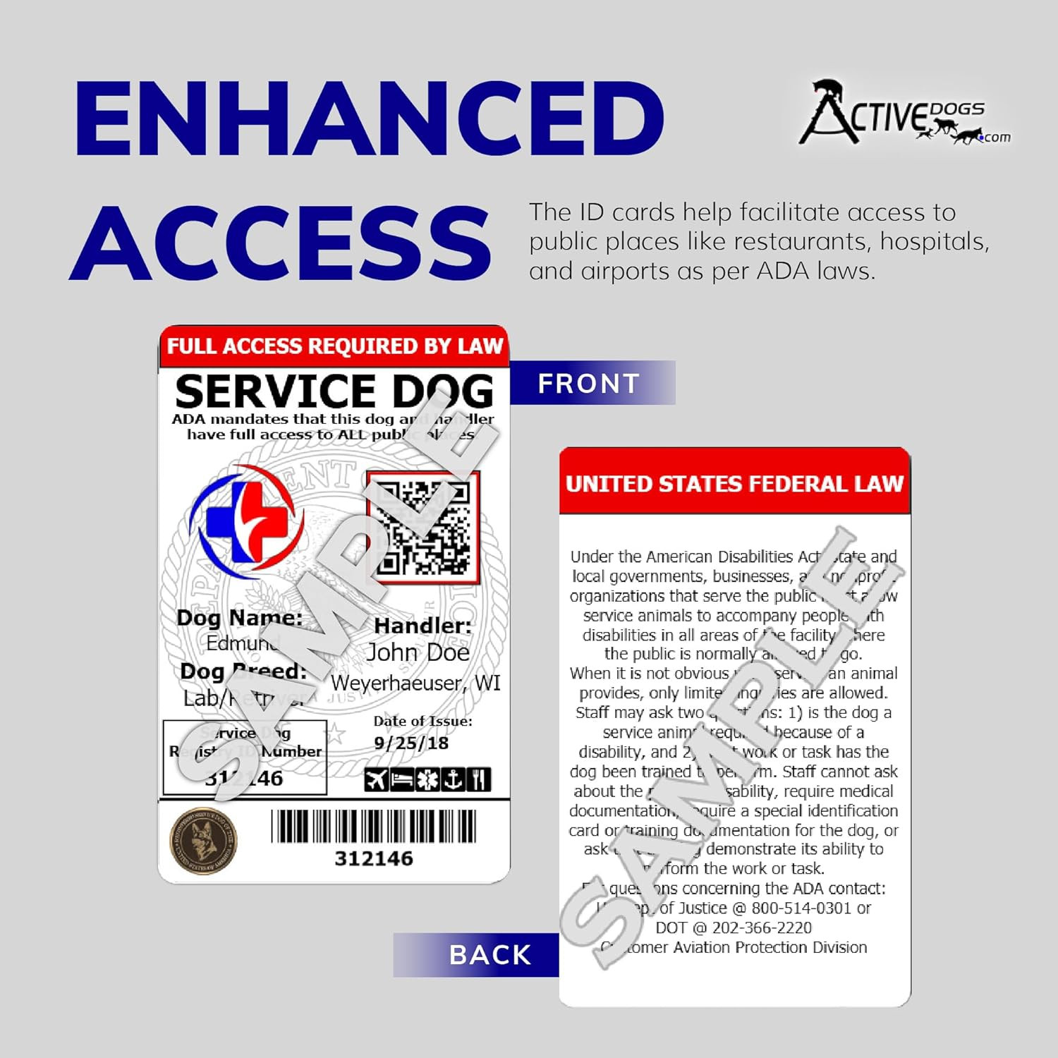 Registered Service Dog & Handler Laminated ID Card at Active Dogs