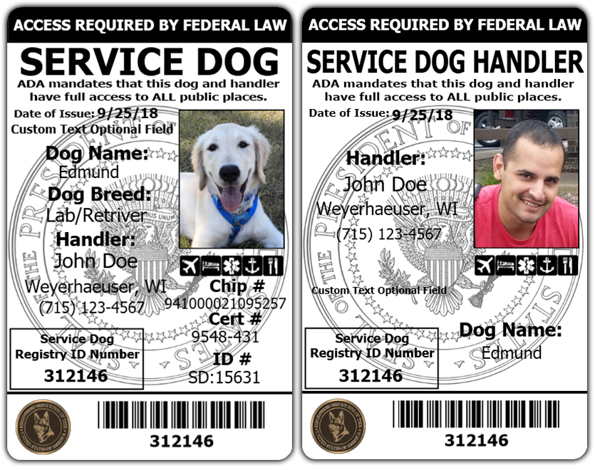 Registered Service Dog & Handler Laminated ID Card at Active Dogs