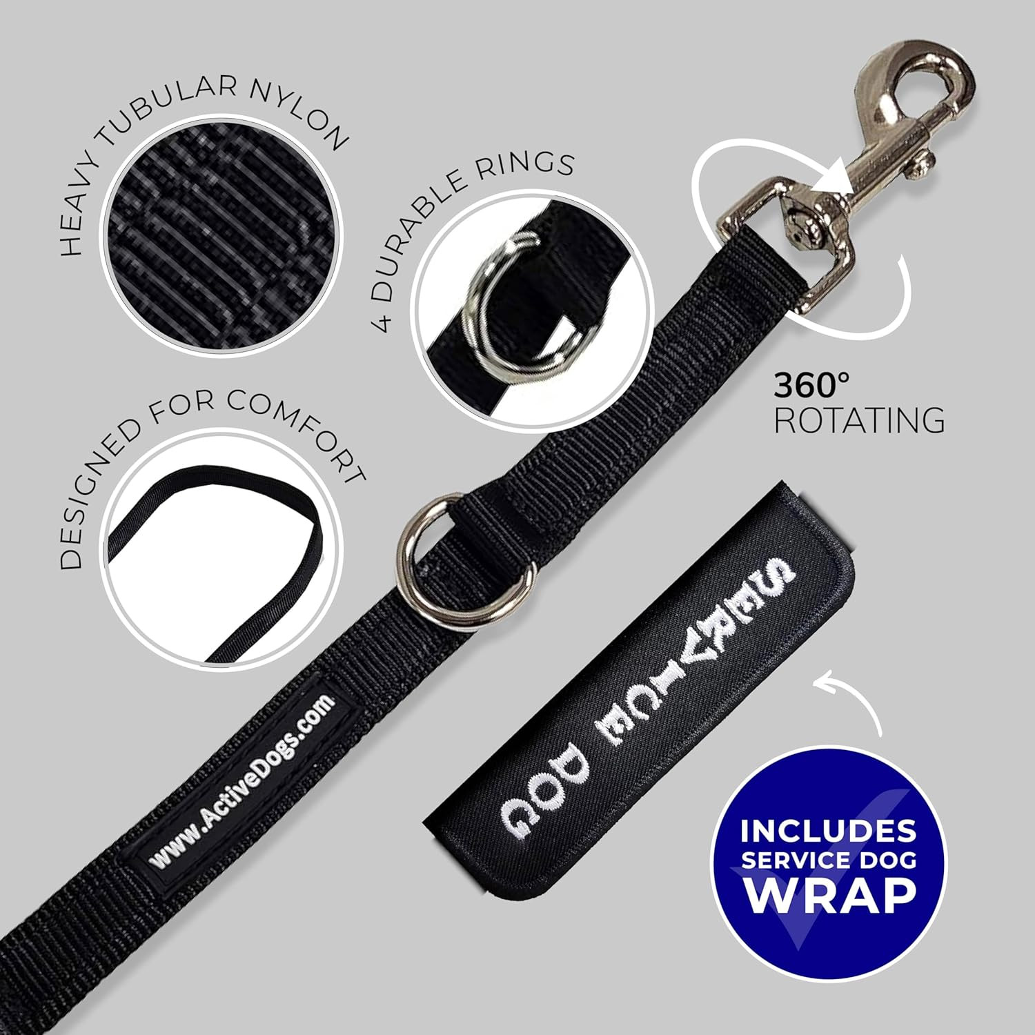 ActiveDogs.com Hands-Free Service Dog Training Leash, Cross-Body