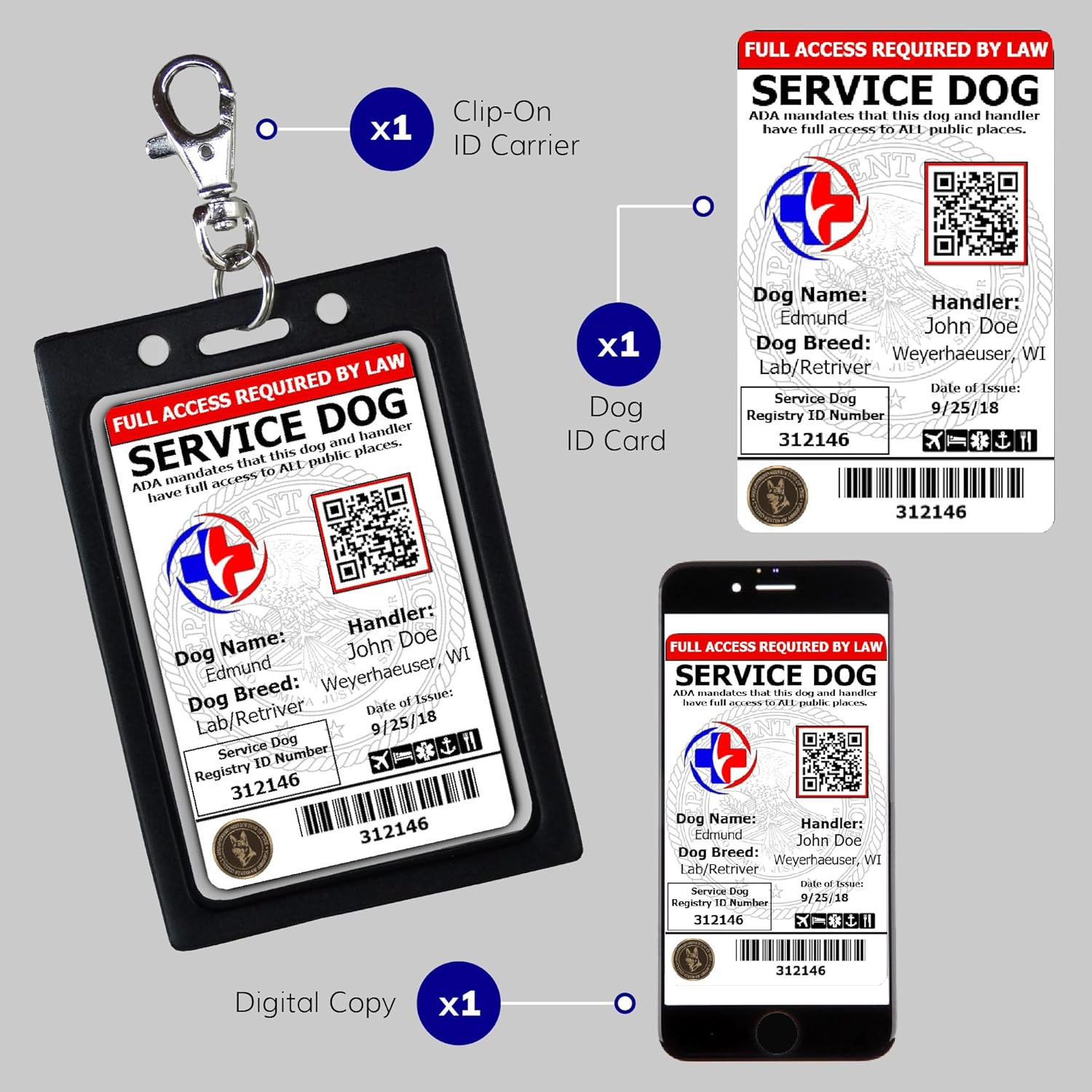 Registered Service Dog & Handler Laminated ID Card at Active Dogs