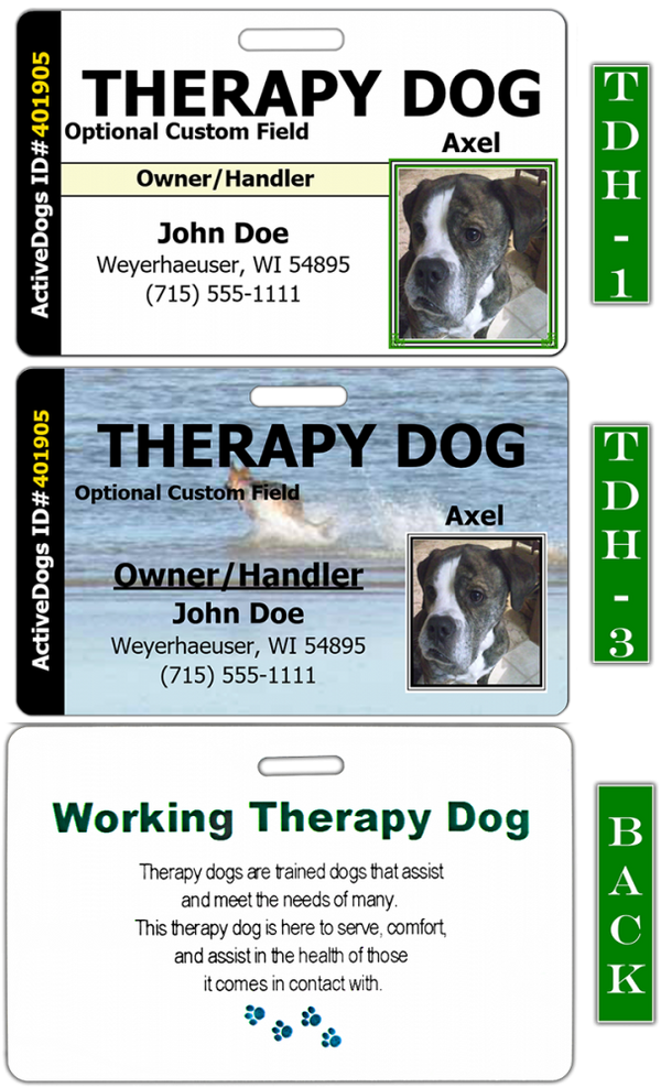 Horizontal Therapy Service Dog ID Badge, Plastic Card - ActiveDogs.com