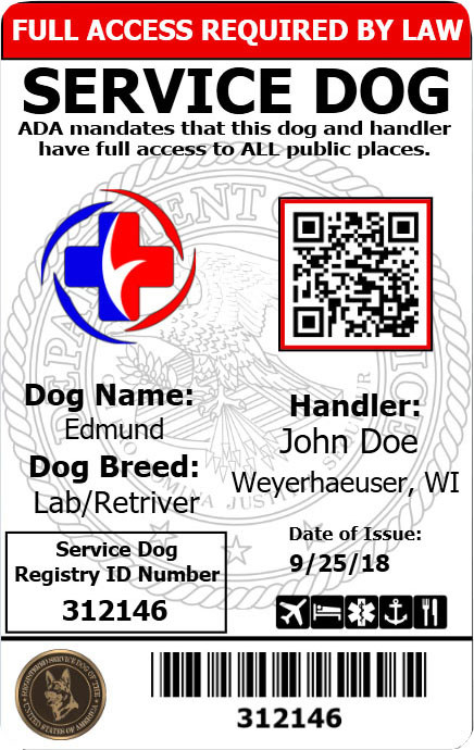 Registered Service Dog & Handler Laminated ID Card at Active Dogs