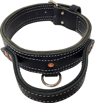 Black Leather Working Dog Collar w/ Handle, 2" Wide