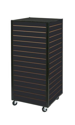 Black Framed Rolling Slatwall Tower 23 5/8"W x 23 5/8"D x 52 1/4" H