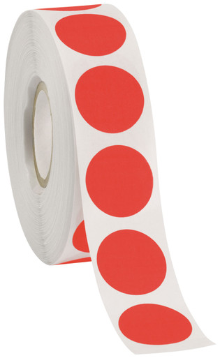 Fluorescent Red Self-Adhesive Labels - ¾" Diameter Circle - Roll of 1,000