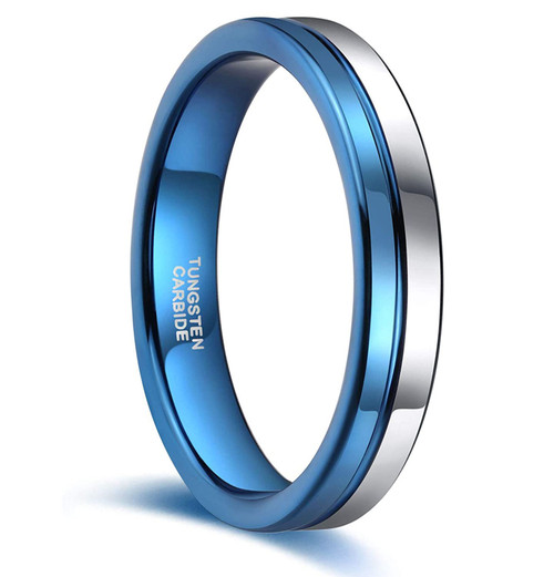 (4mm) Unisex or Women's Blue and Silver Split Line Tungsten Carbide ...