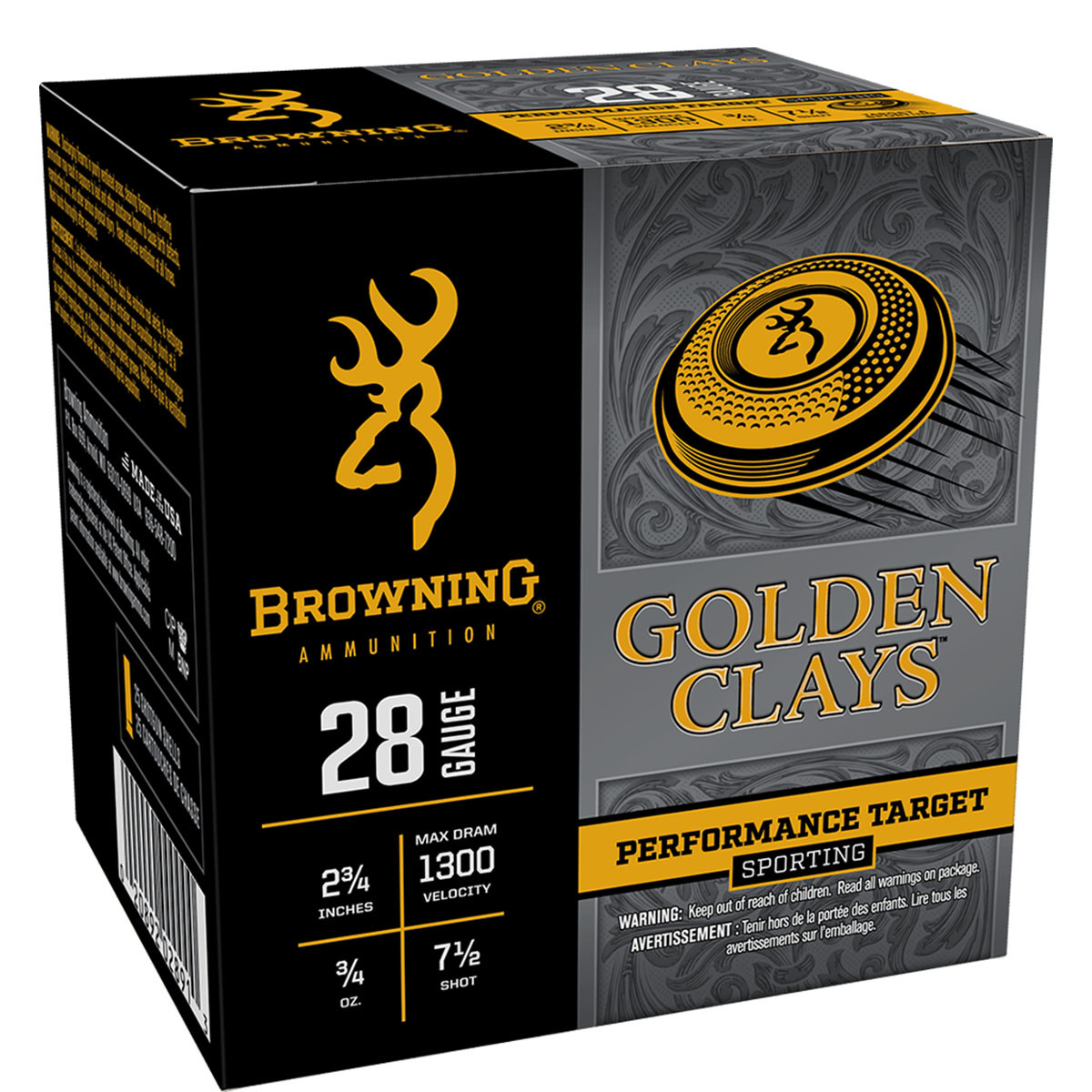 Browning 28 Gauge 2 3/4" 3/4oz 1300FPS Golden Clays Performance Target ...