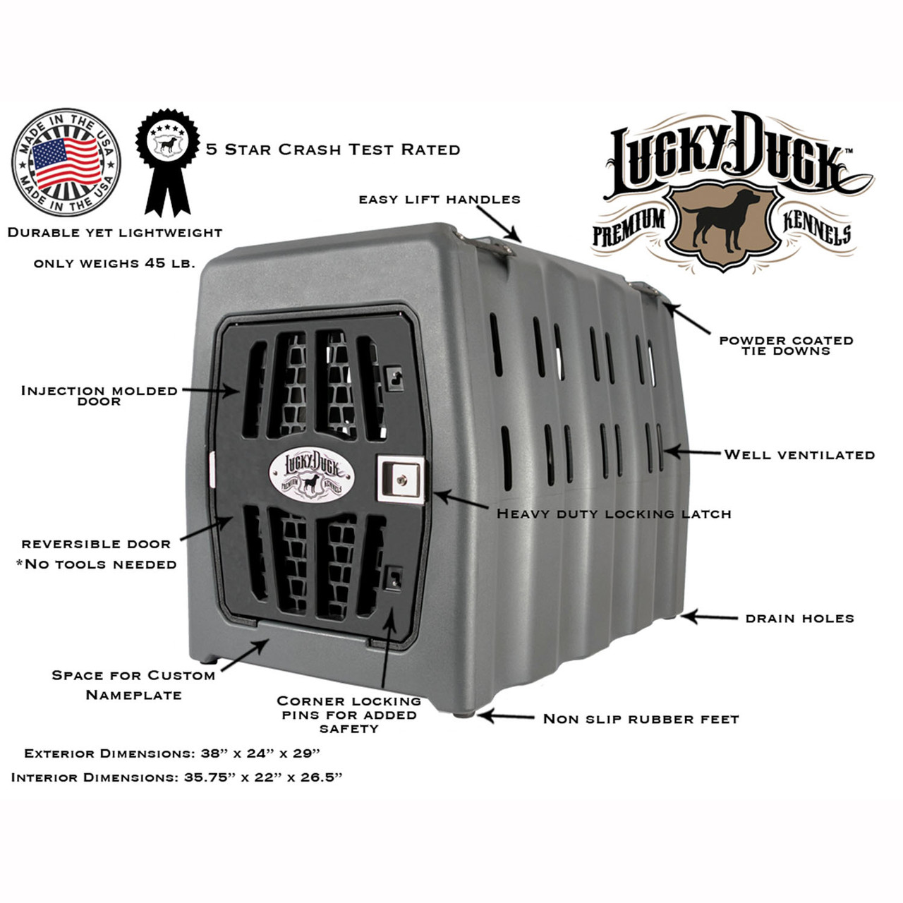 Lucky Duck Lucky Kennel, Large/Gray | Rogers Sporting Goods