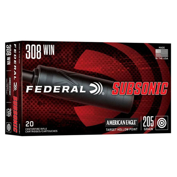 Federal 308 Win 205 Grain 1000FPS Target Hollow Point Subsonic Rifle ...