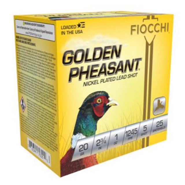 Fiocchi Ammunition 20 Gauge 2 3/4" 1oz 1245 FPS Golden Pheasant Game ...