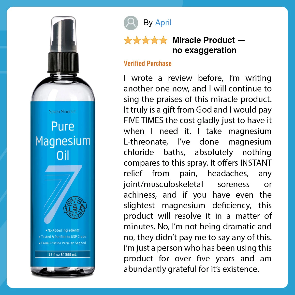Seven Minerals, Pure Magnesium Oil, 12 fl oz