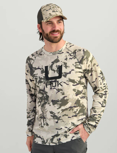Huk KC Print Icon Performance Crew - Moss Grazier