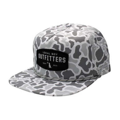 Local Boy Perforated Flat Brim Hat - Woven Patch White Localflage